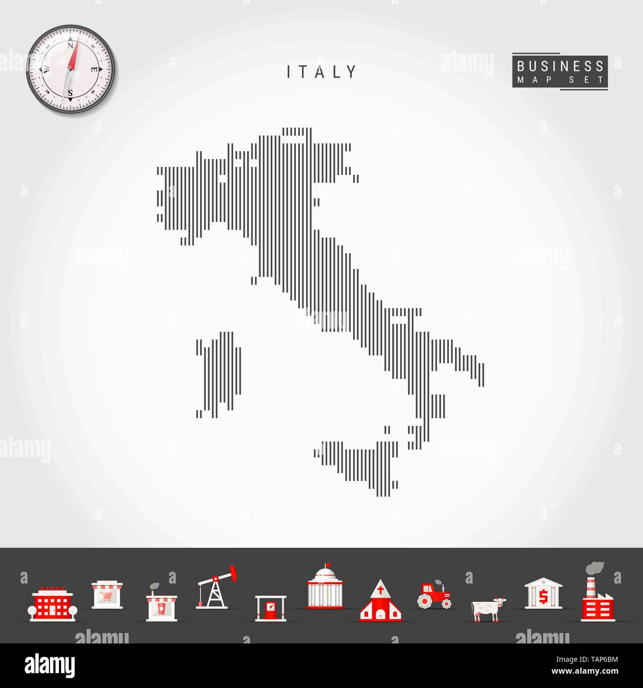 Vector Vertical Lines Pattern Map of Italy. Striped Simple Silhouette ...