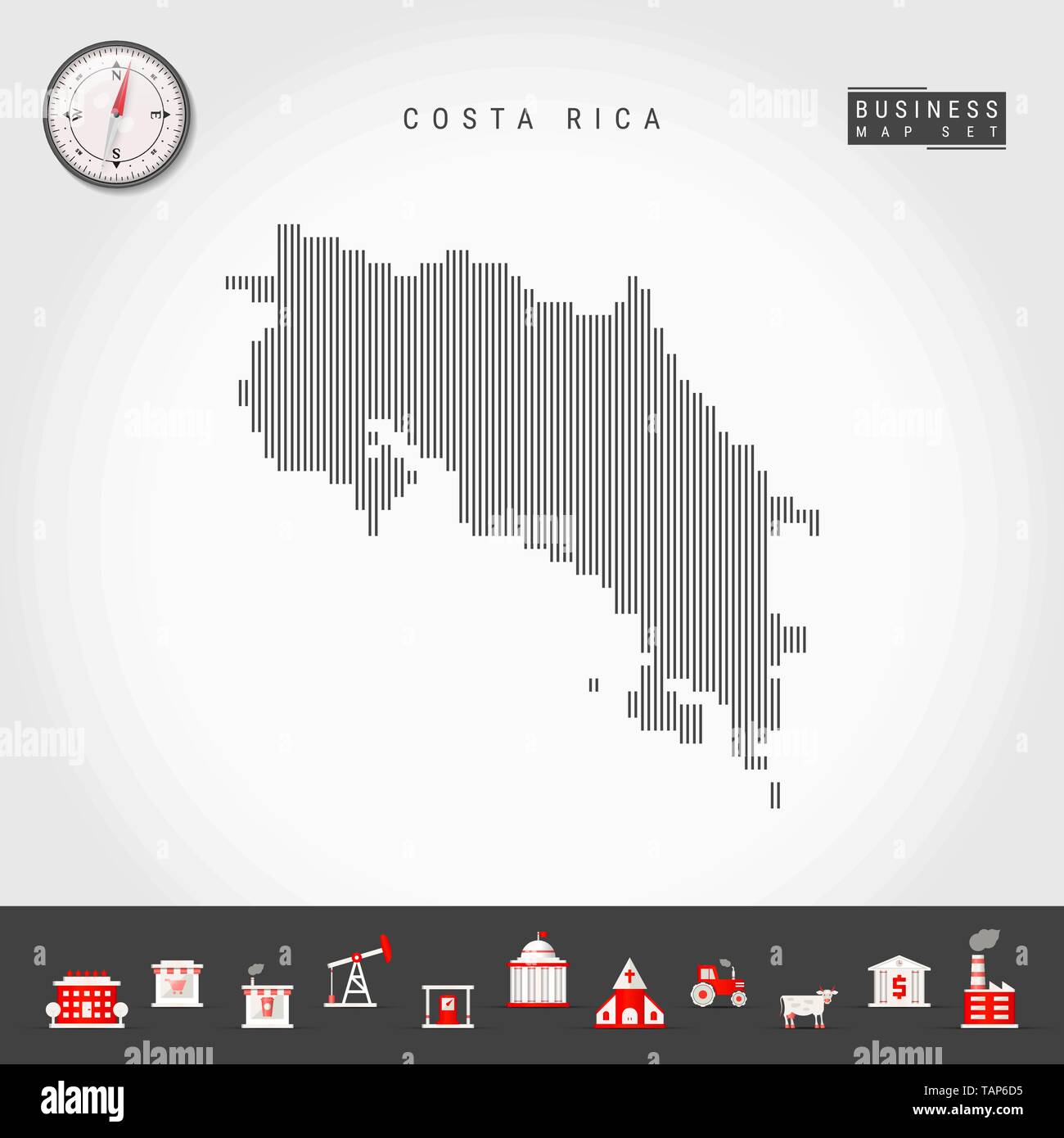 Vector Vertical Lines Pattern Map of Costa Rica. Striped Simple ...