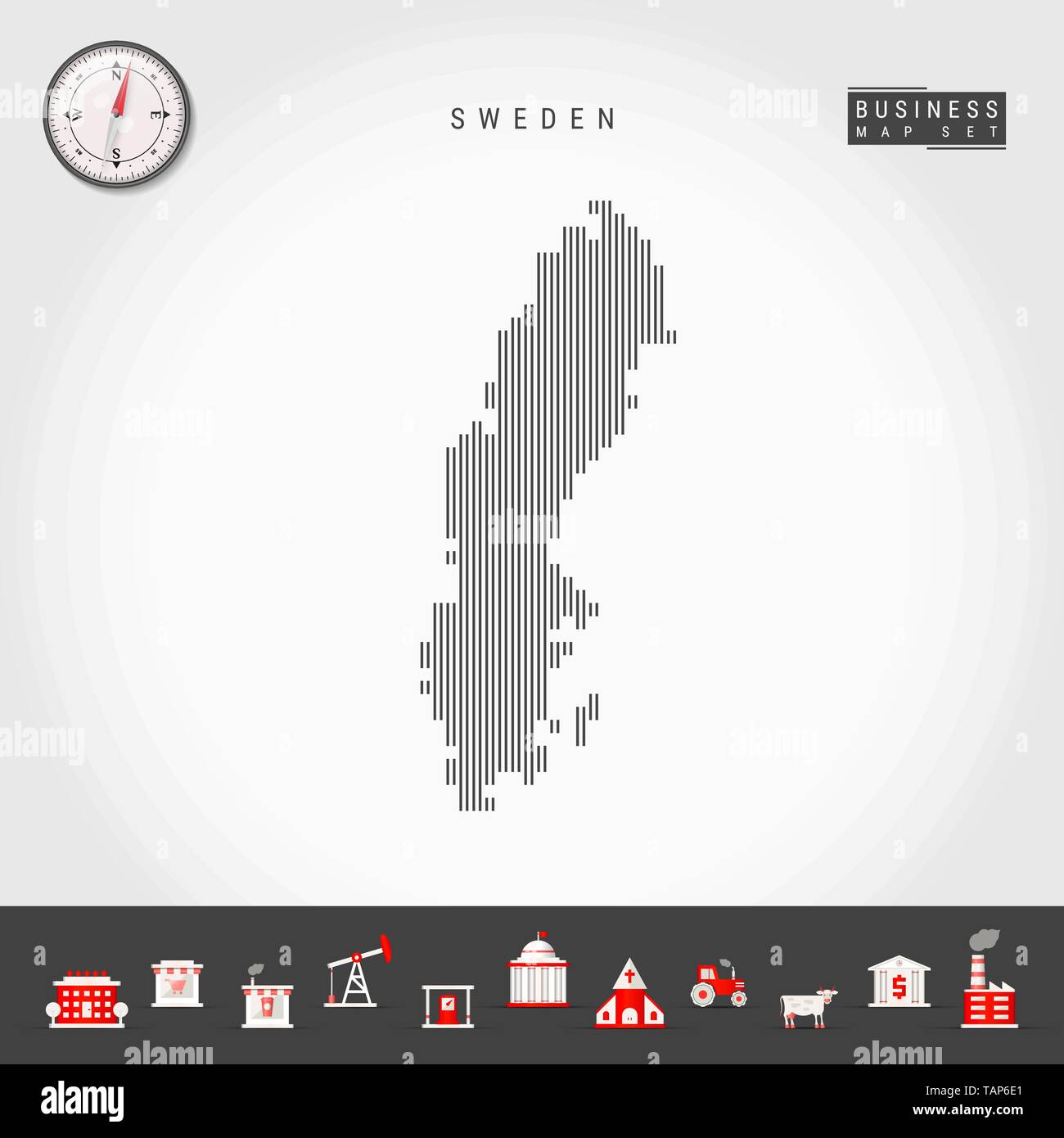 Vector Vertical Lines Pattern Map of Sweden. Striped Simple Silhouette ...
