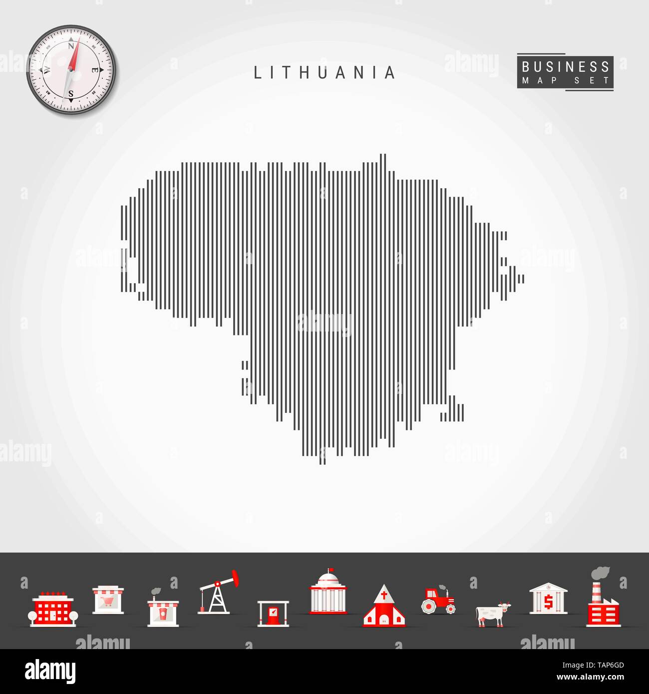 Vector Vertical Lines Pattern Map of Lithuania. Striped Simple ...