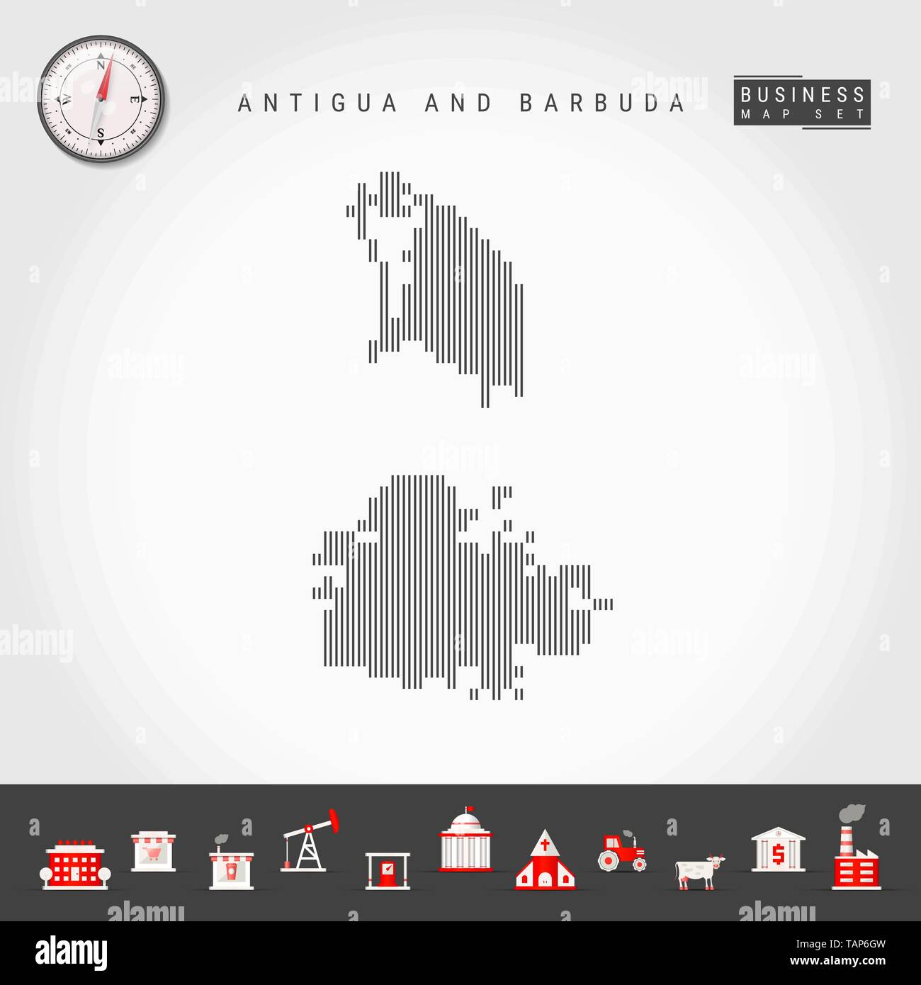 Vector Vertical Lines Pattern Map of Antigua and Barbuda. Striped Simple Silhouette. Realistic ...