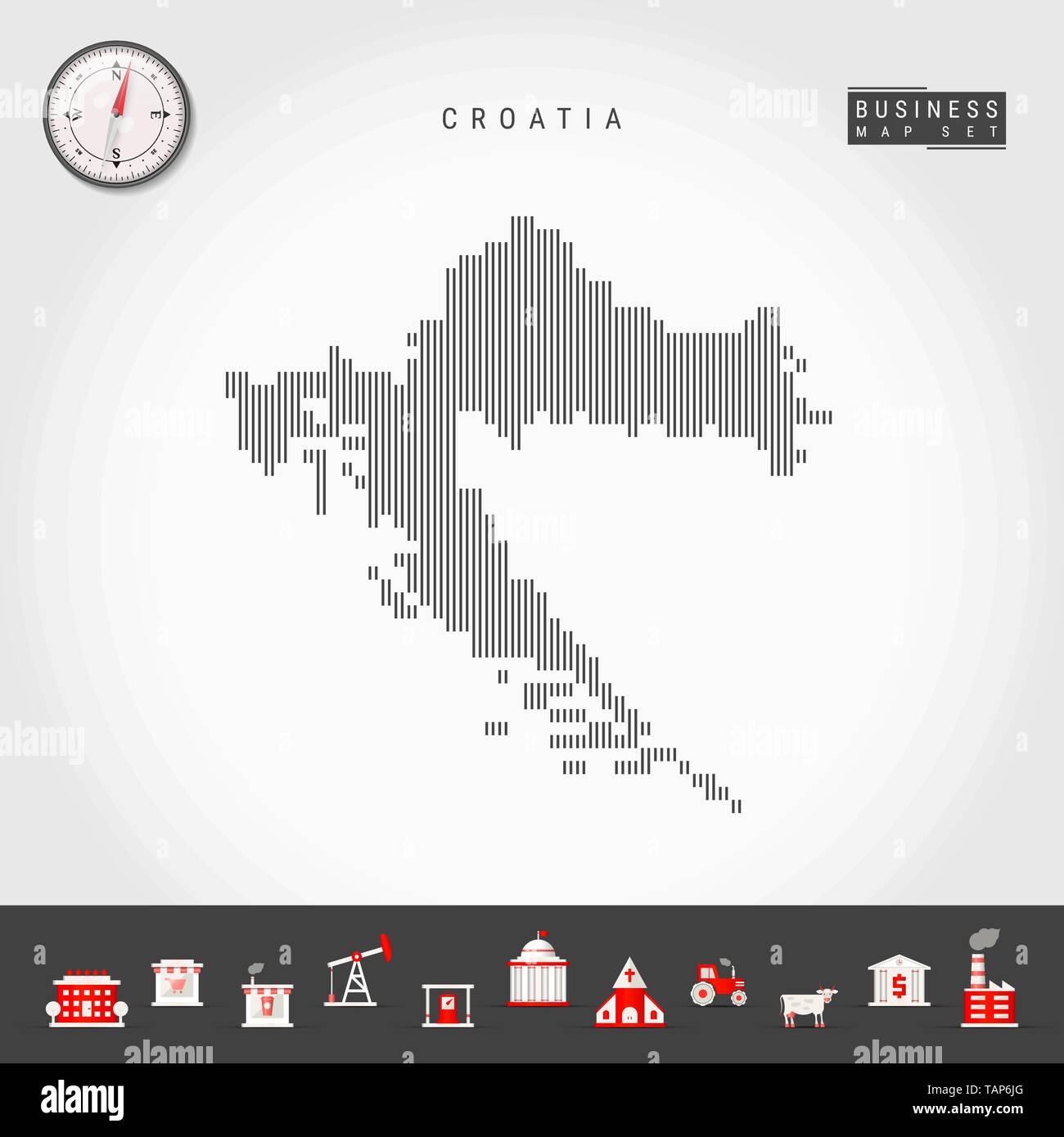 Vector Vertical Lines Pattern Map of Croatia. Striped Simple Silhouette ...