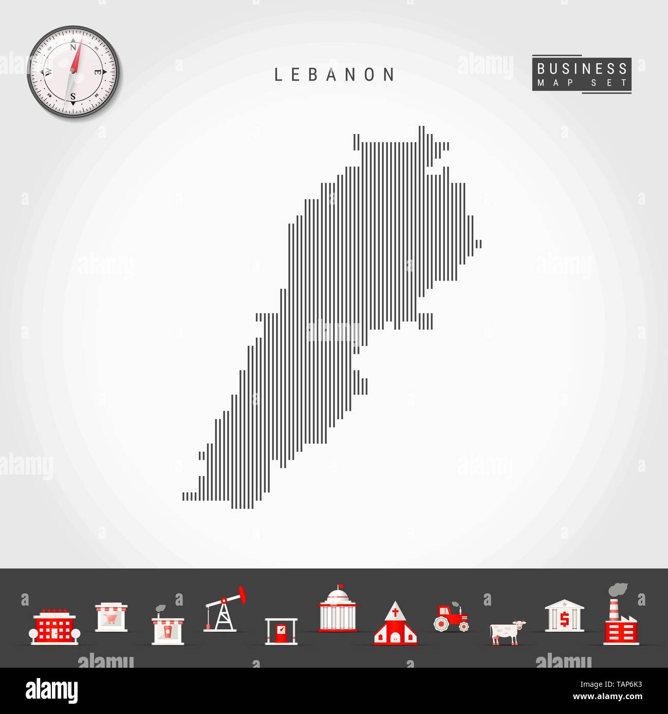 Vector Vertical Lines Map of Lebanon. Striped Silhouette of Lebanon ...
