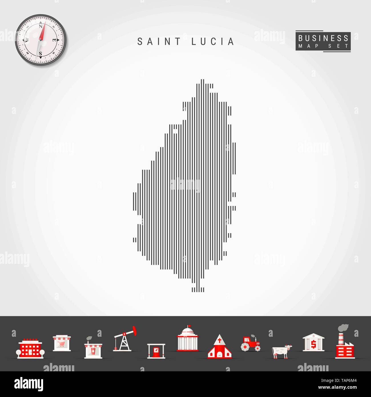 Vector Vertical Lines Map of Saint Lucia. Striped Silhouette of Saint ...