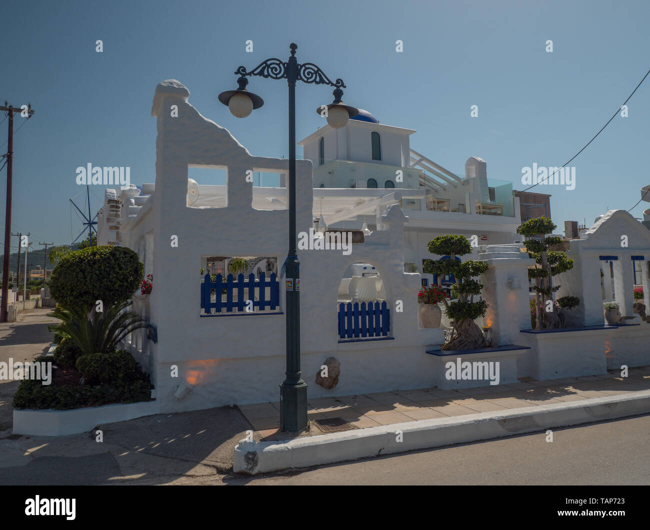 Santorini greek style decoration building blue windows Stock Photo - Alamy