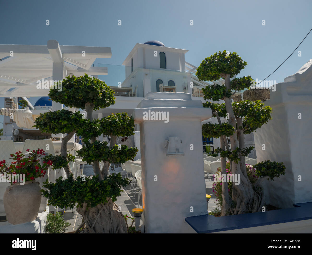 Santorini greek style decoration building blue windows Stock Photo - Alamy