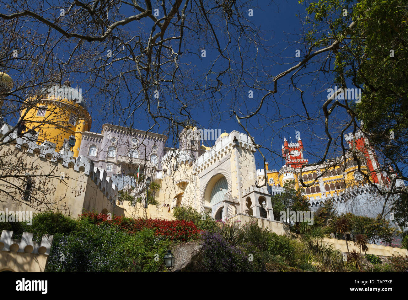 Pena Palace a Romanticist colorful castle in Sintra, Portugal Stock ...