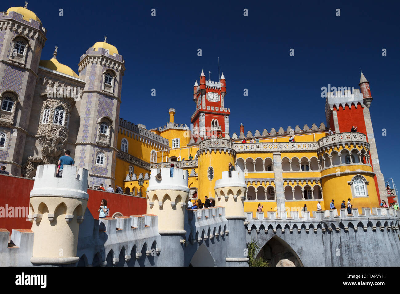 Pena Palace a Romanticist colorful castle in Sintra, Portugal Stock ...