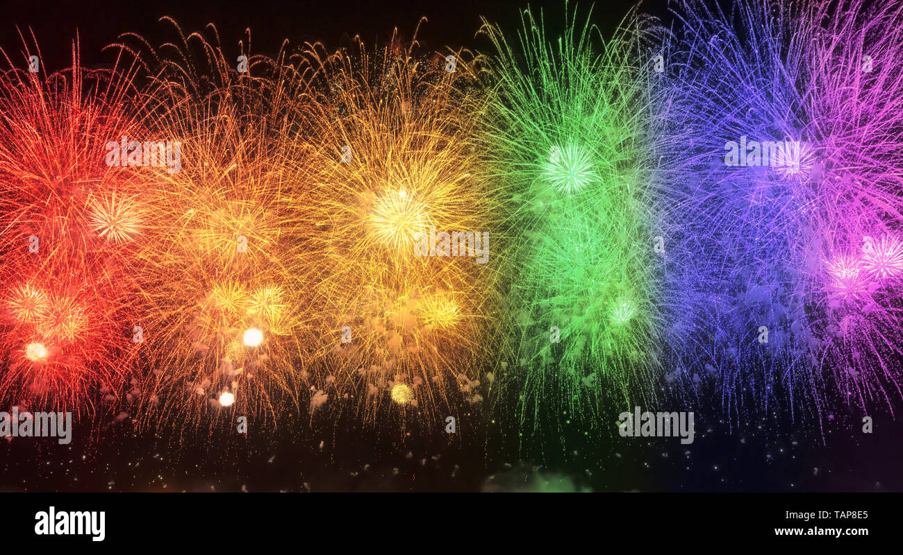 Colorful firework display with copy space Stock Photo - Alamy