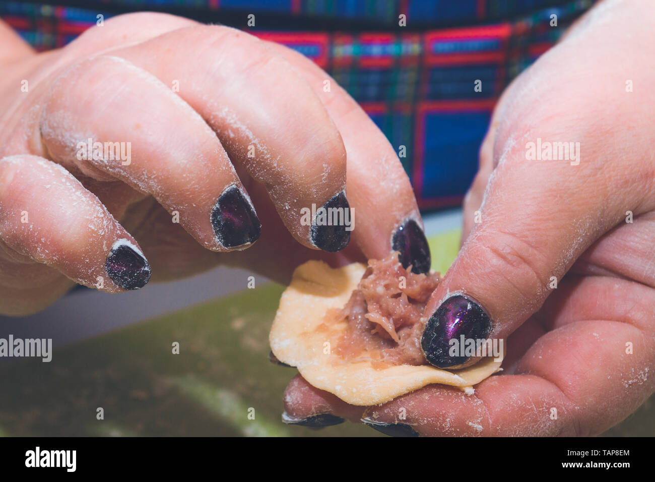 Modeling and cooking homemade dumplings woman chef at home Stock Photo ...