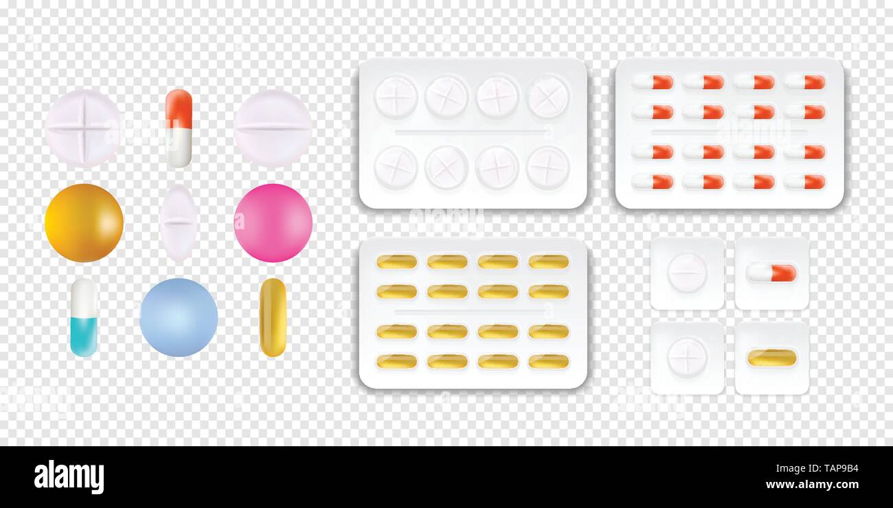 Collection of oval, round and capsule shaped tablets. Medicine and ...