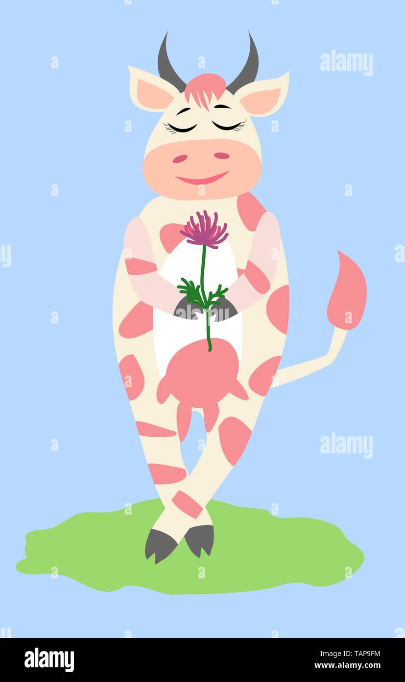 Cute happy cow with golden star having fun, funny farm animal cartoon ...