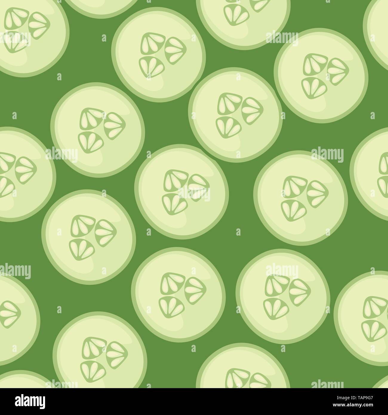 Seamless pattern. Fresh slice of cucumber. Flat vector illustration on ...