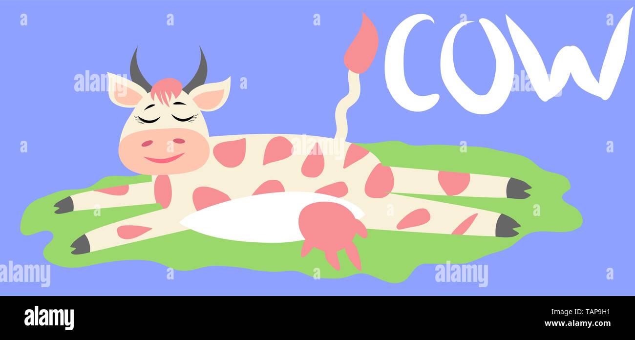 Cute happy cow with golden star having fun, funny farm animal cartoon ...