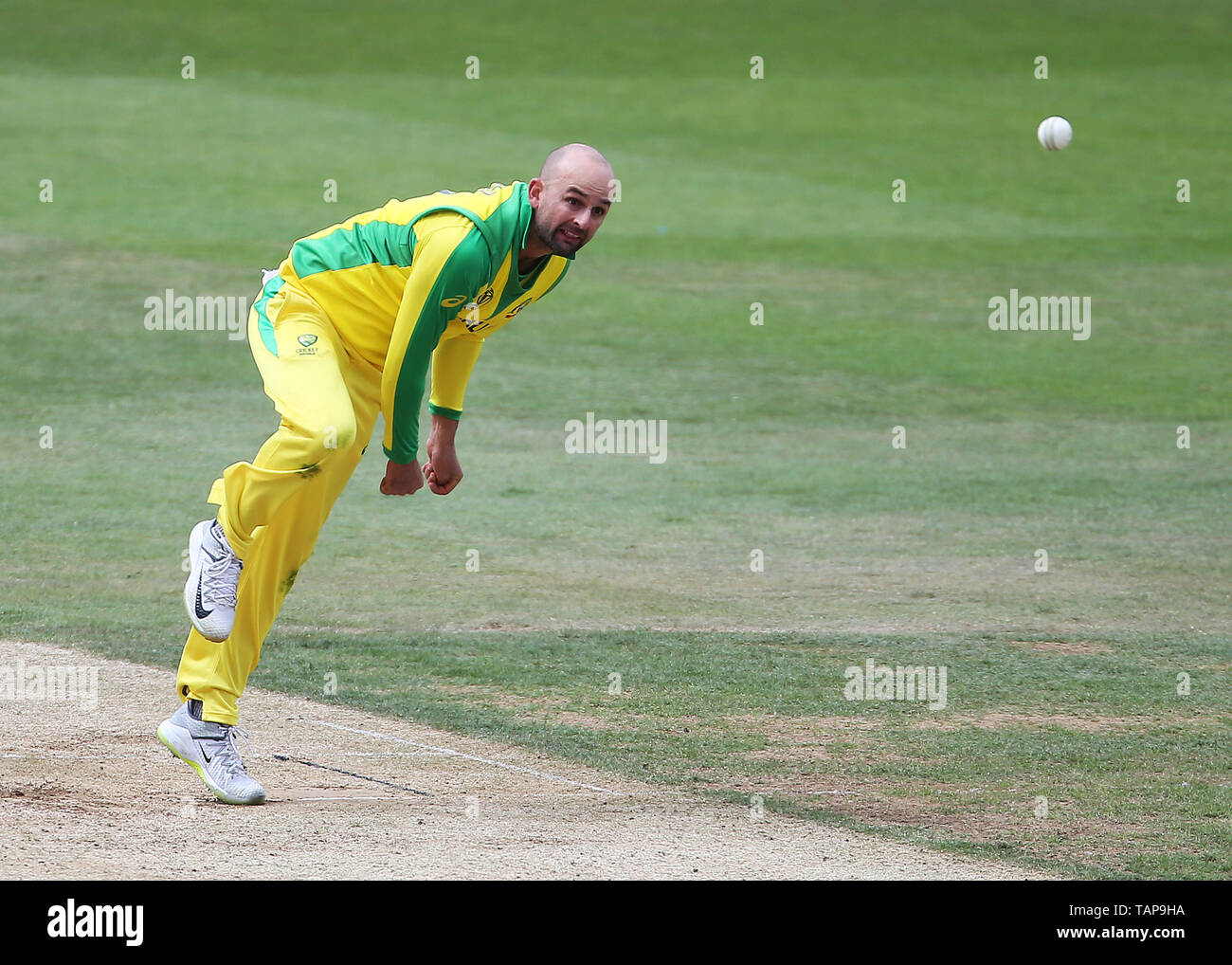 Australia's Nathan Lyon in bowling action during the ICC cricket World ...