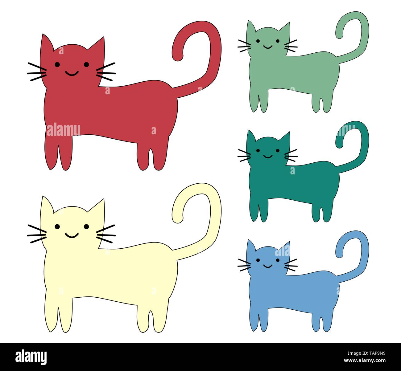 Set of cute cats in simple design for kid's greeting card design, t ...