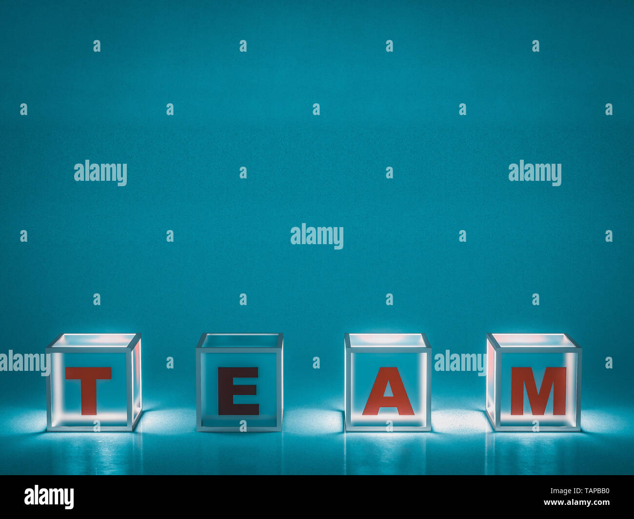 3d cubes that form the written team, one of them turns off, a concept ...