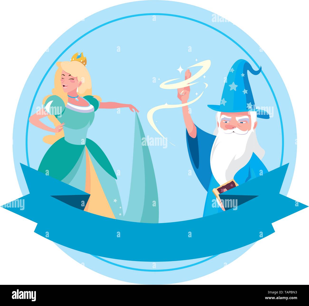 beautiful princess with wizard of tales characters vector illustration ...