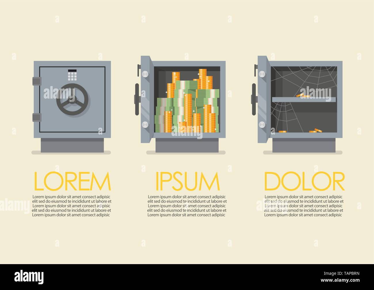 Set of security metal safe infographic. Vector illustration Stock ...