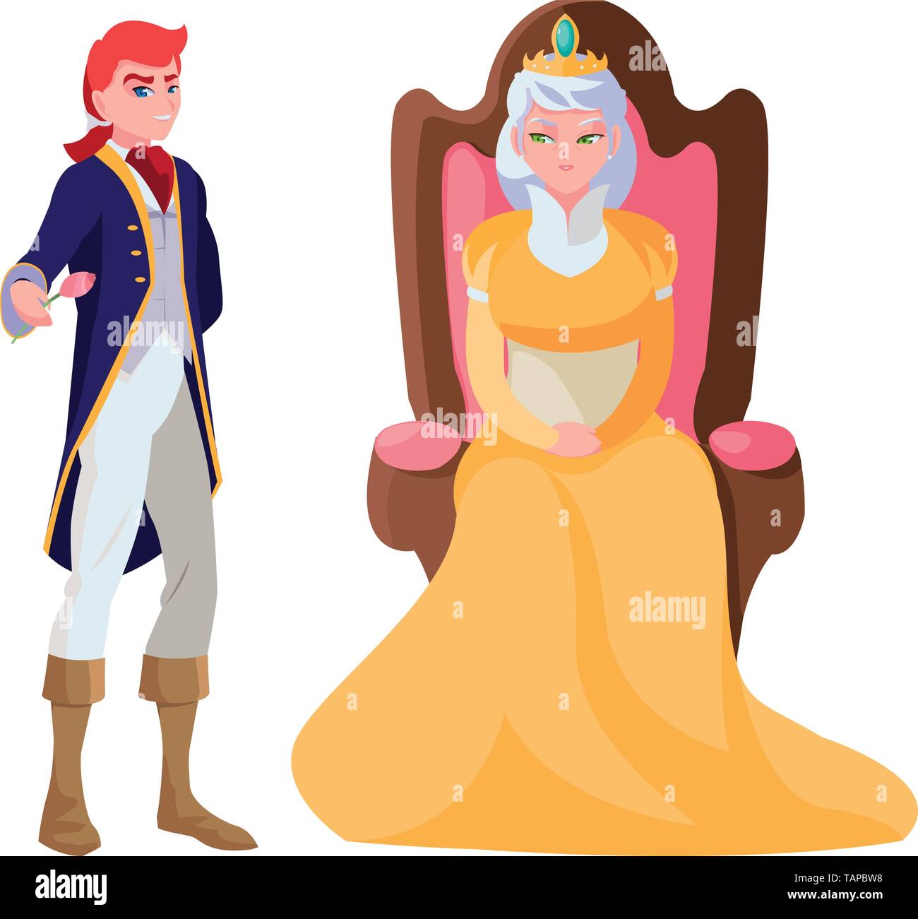 prince charming with queen on throne characters vector illustration ...