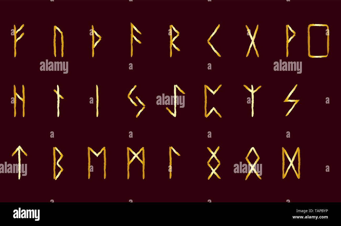 Set of Old Norse Scandinavian runes. Rune alphabet. Occult ancient ...