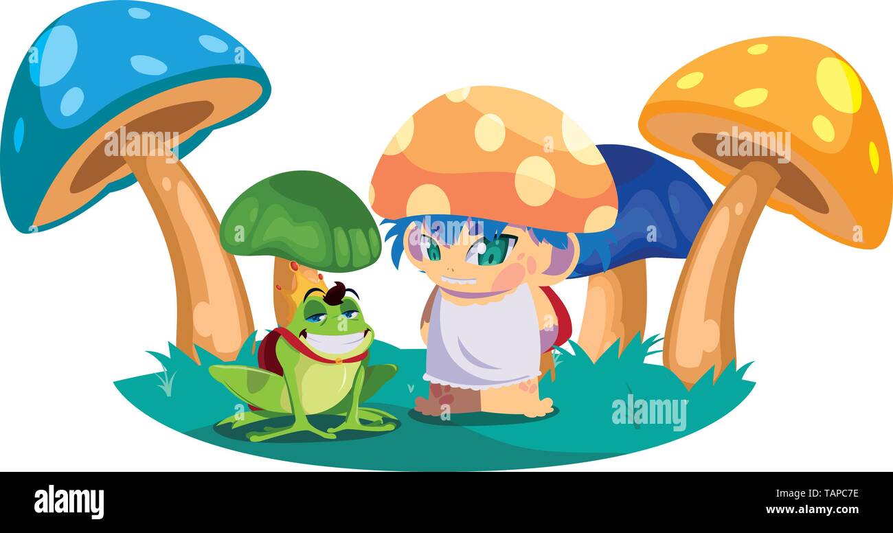 toad prince and fungu elf in garden vector illustration design Stock ...