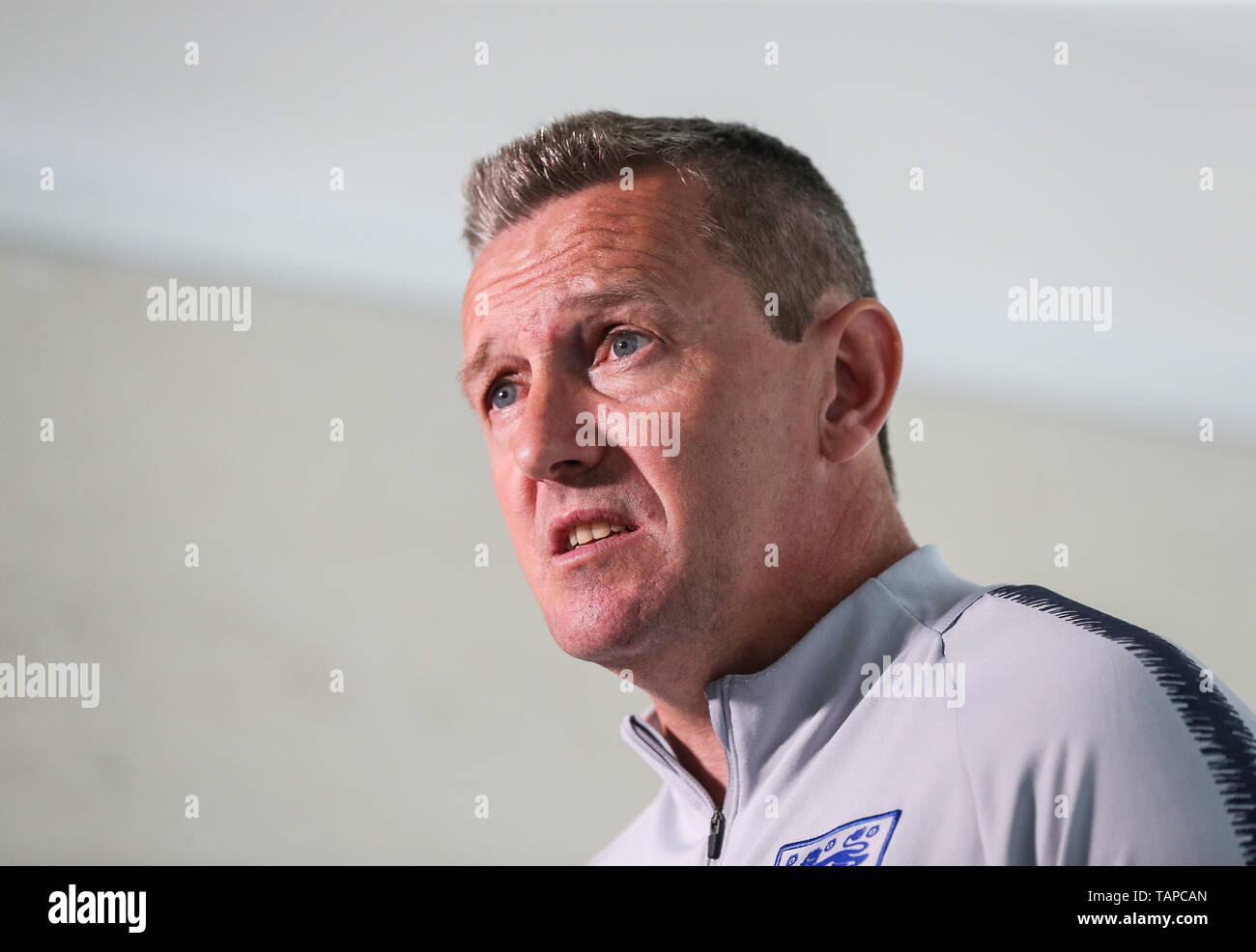 England under 21 manager Aidy Boothroyd speaks to the media at St ...