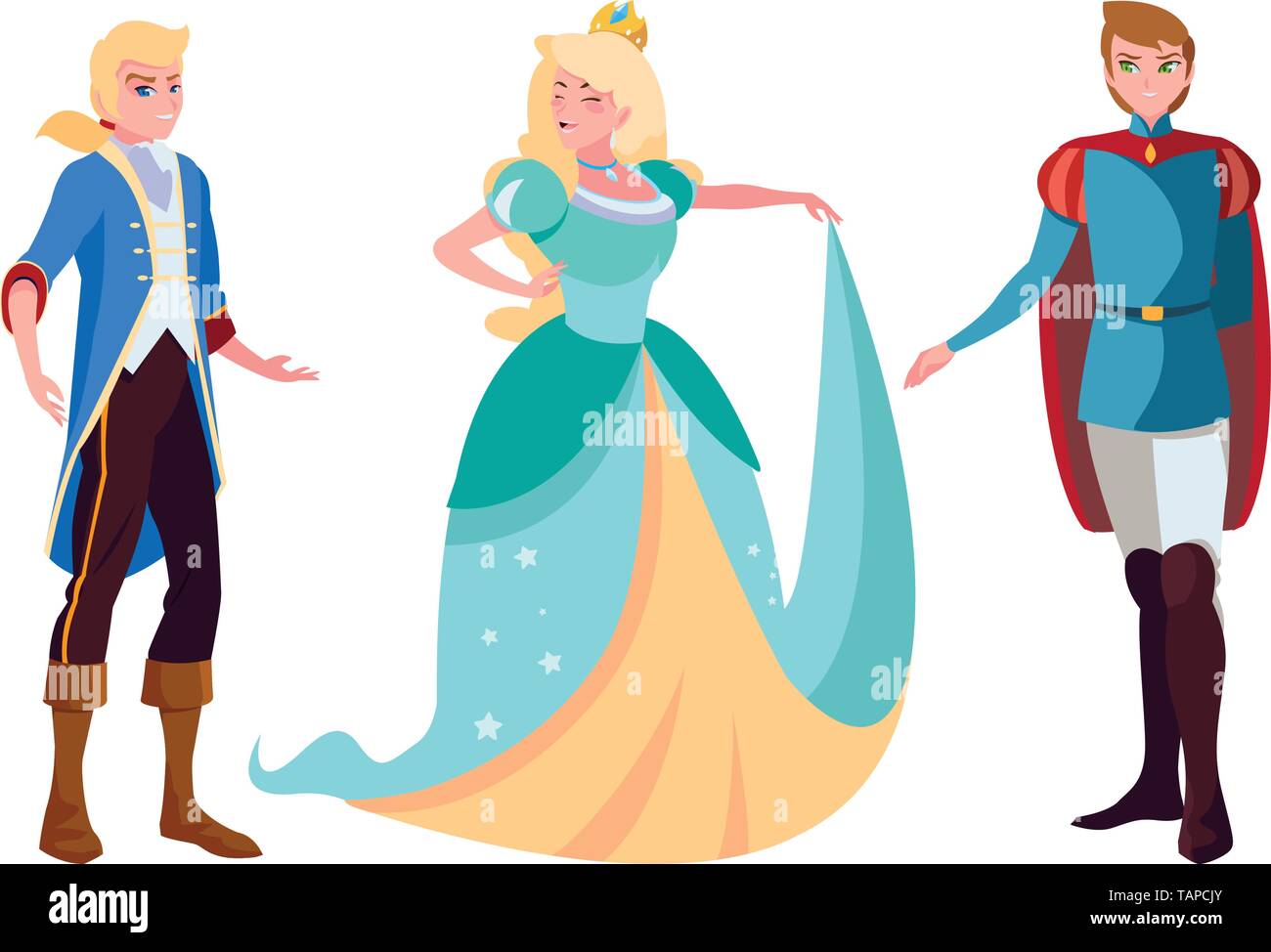 princes charming and princess of tales characters vector illustration ...