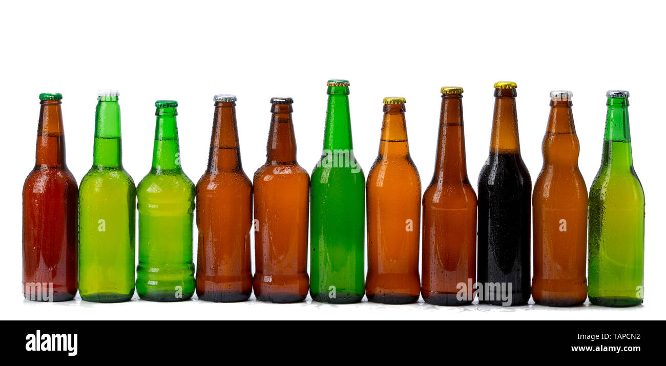 Set of beer bottles isolated Stock Photo - Alamy