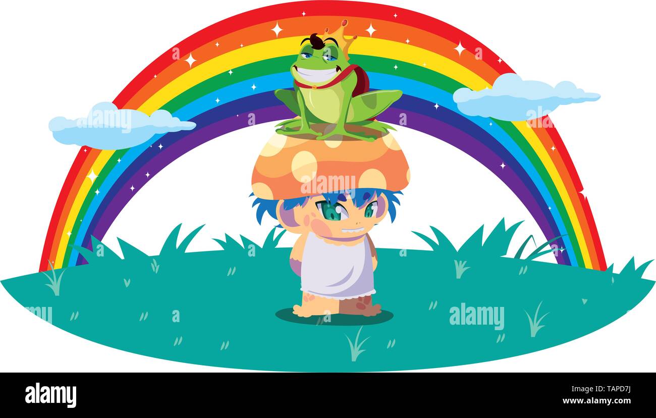 toad prince and fungu elf with rainbow vector illustration design Stock ...