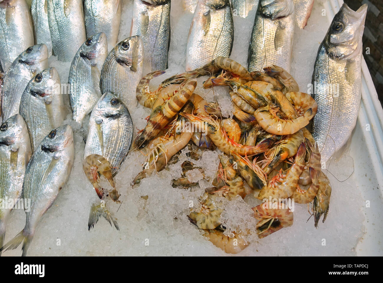 Raw Fish Food in a Fish Market Stand Stock Photo - Alamy