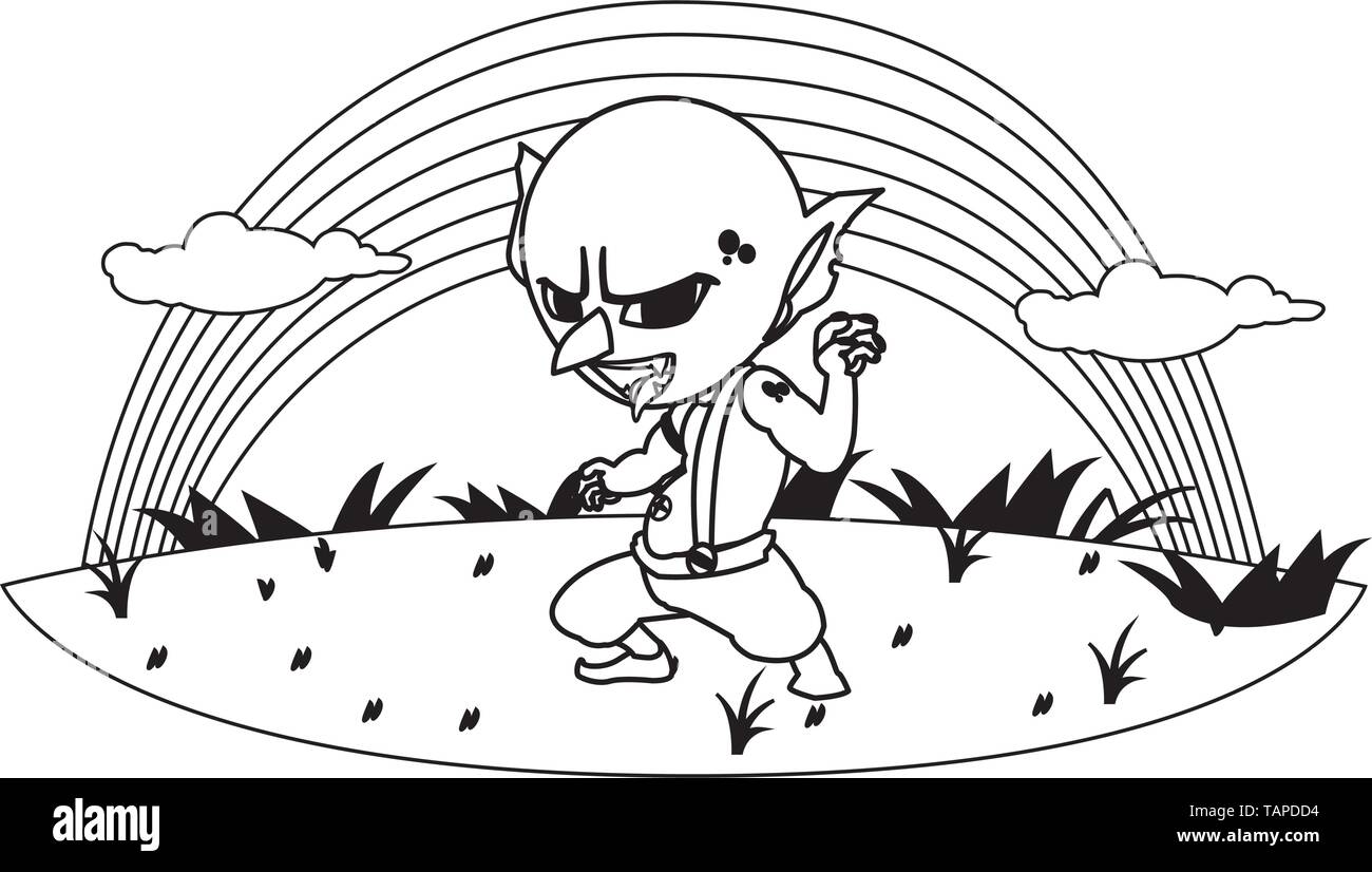 ugly troll with rainbow magic character vector illustration design ...