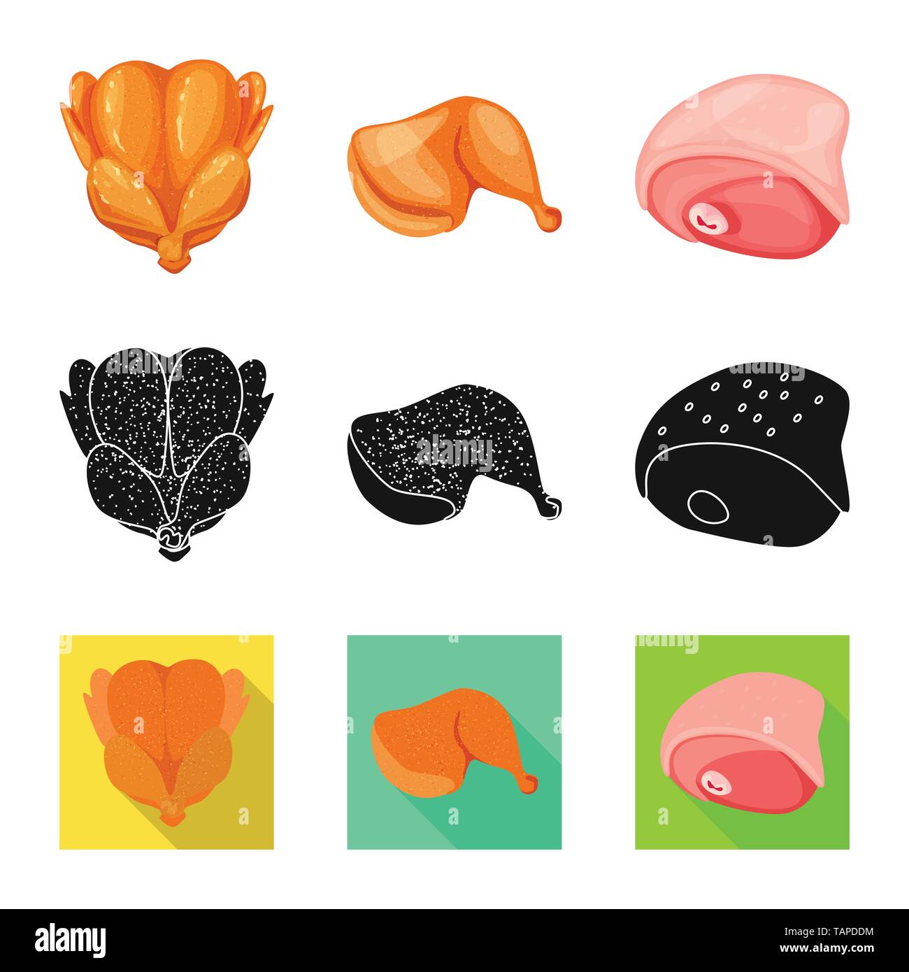 Vector illustration of product and poultry sign. Set of product and ...