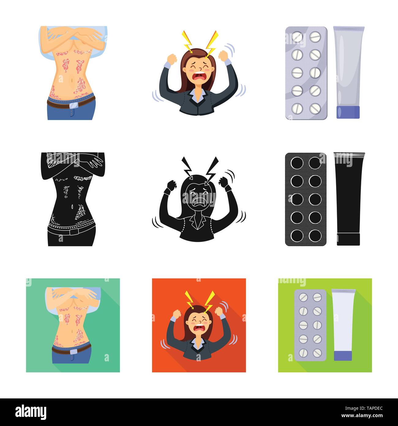 Vector illustration of medical and pain icon. Collection of medical and ...