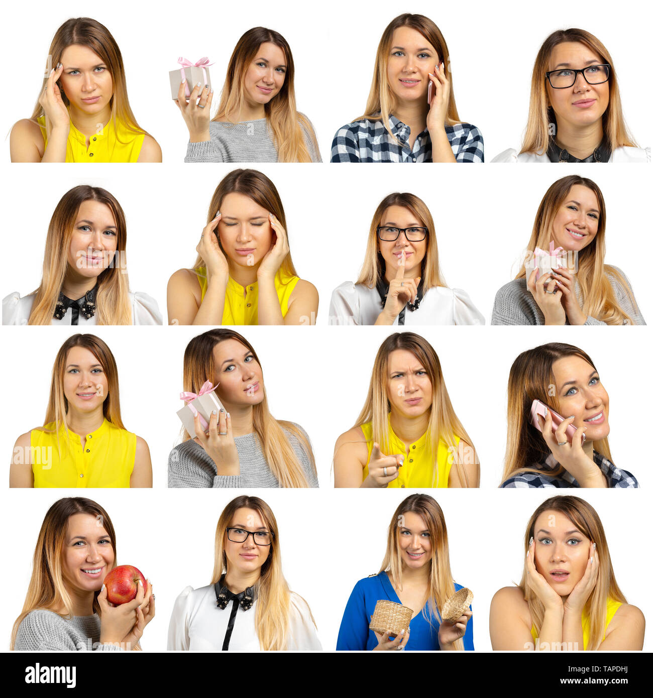 woman portrait isolated over white background. Collage Stock Photo - Alamy