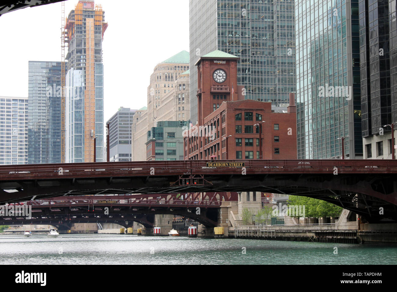 Bridges over the Chicago River downtown in the Loop, Chicago, Illinois ...
