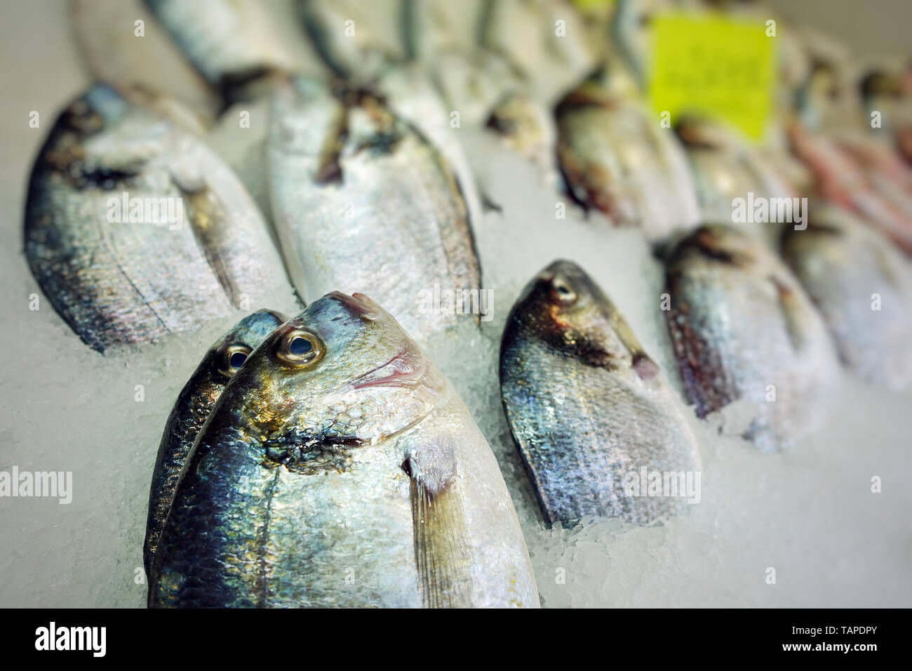 Raw Fish Food in a Fish Market Stand Stock Photo - Alamy