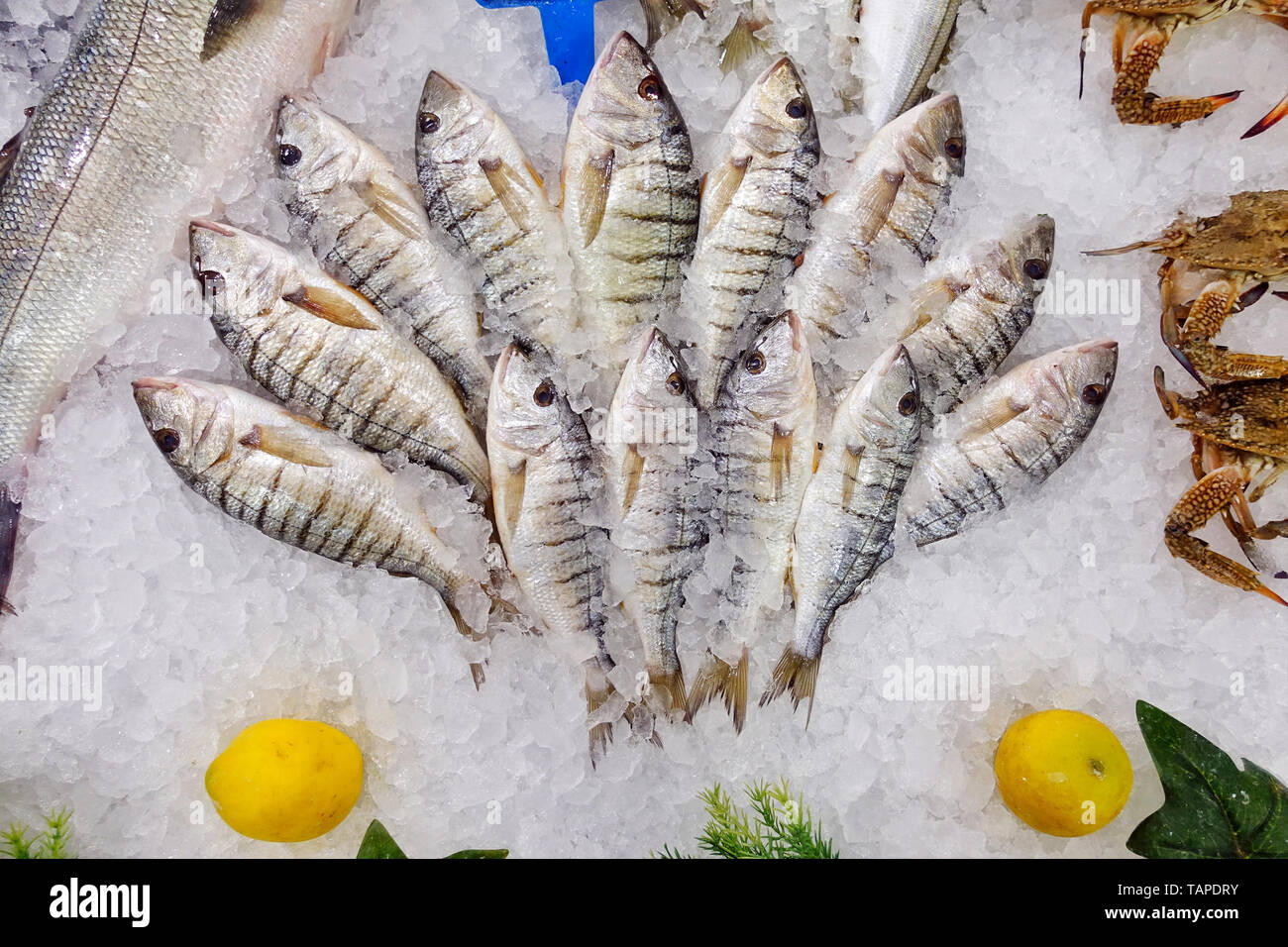 Raw Fish Food in a Fish Market Stand Stock Photo - Alamy