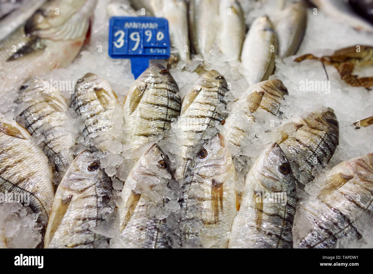 Raw Fish Food in a Fish Market Stand Stock Photo - Alamy