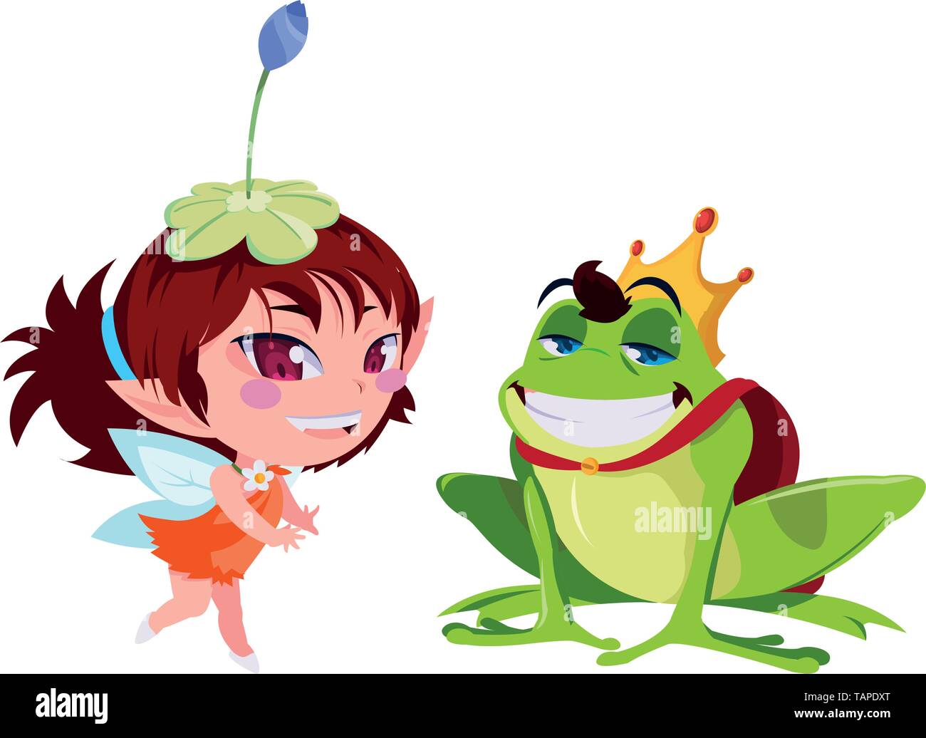 beautiful magic fairy with toad prince characters vector illustration ...