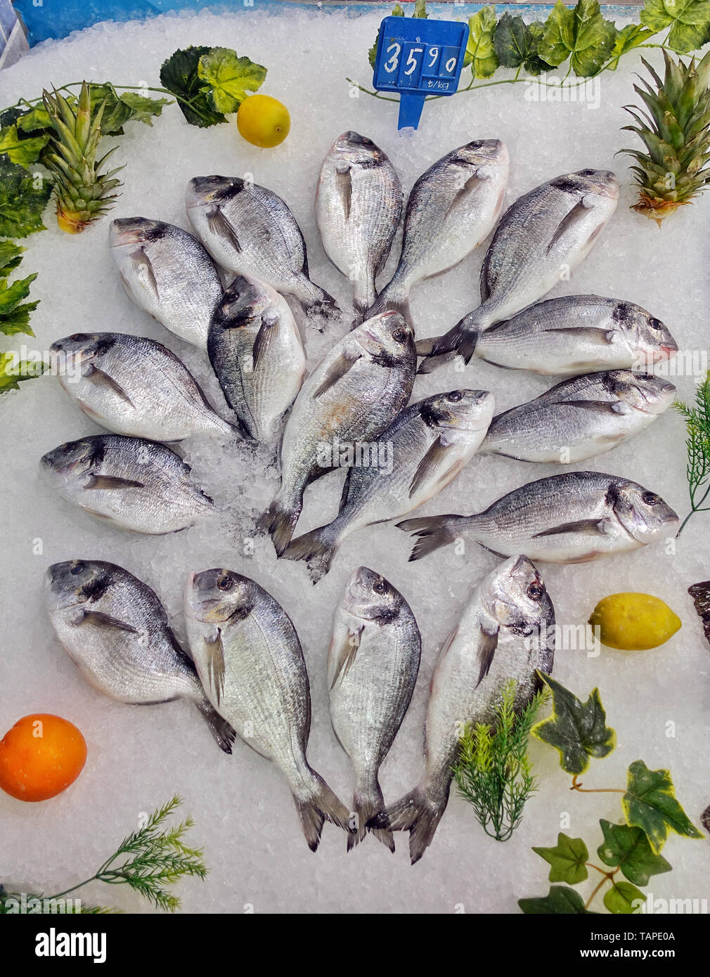 Raw Fish Food in a Fish Market Stand Stock Photo - Alamy