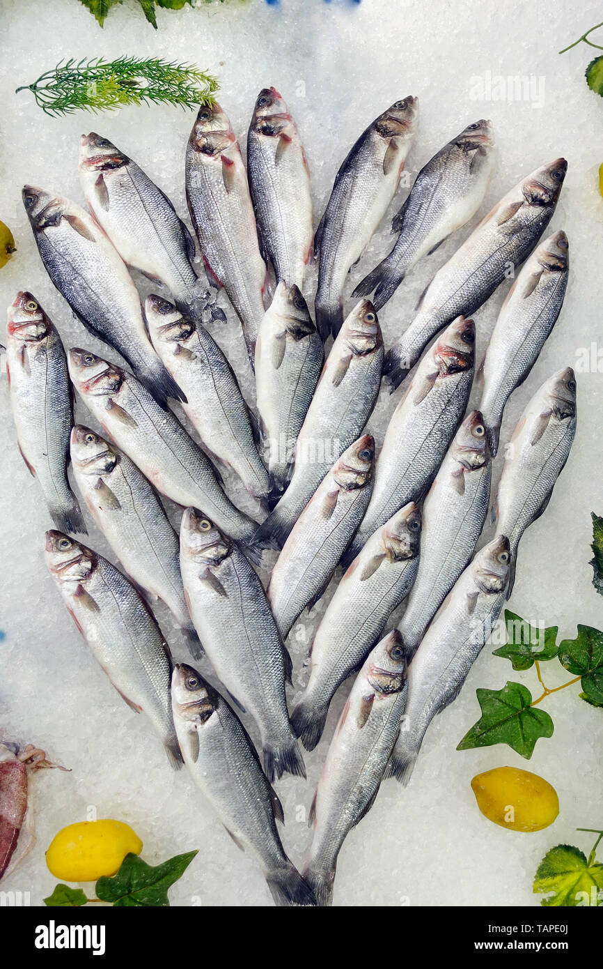 Raw Fish Food in a Fish Market Stand Stock Photo - Alamy