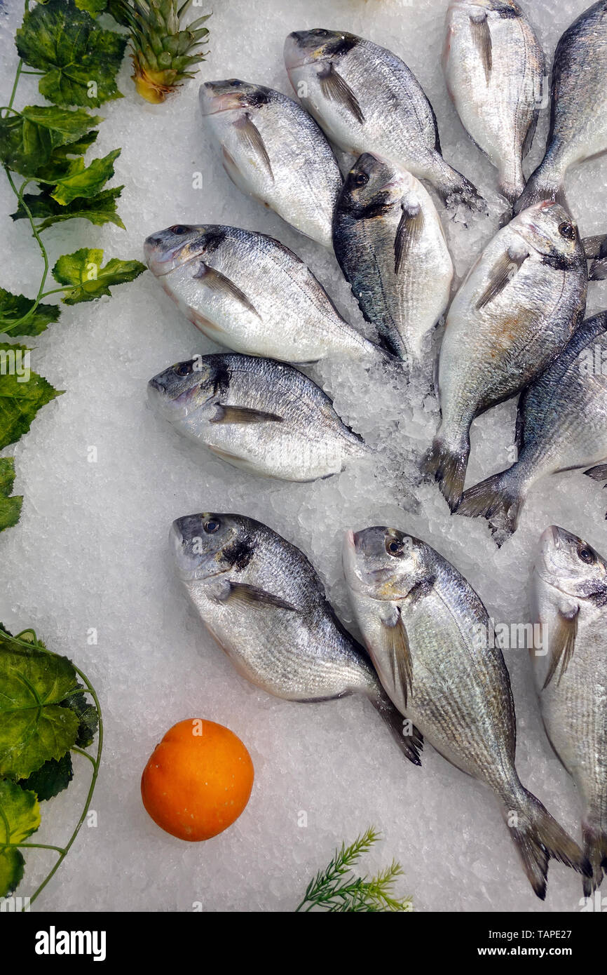 Raw Fish Food in a Fish Market Stand Stock Photo - Alamy