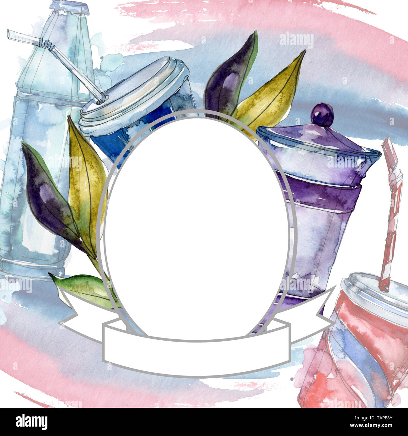 Fresh and cold soft drinks. Watercolor background illustration set ...