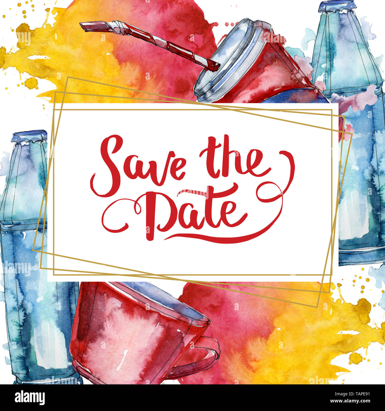 Fresh and cold soft drinks. Watercolor background illustration set ...