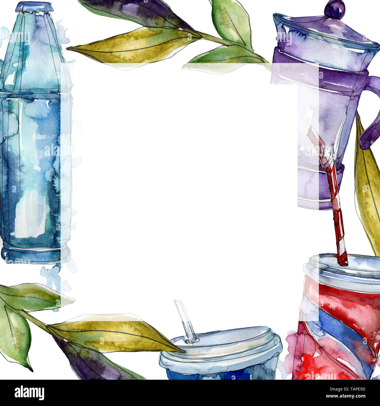 Fresh and cold soft drinks. Watercolor background illustration set ...