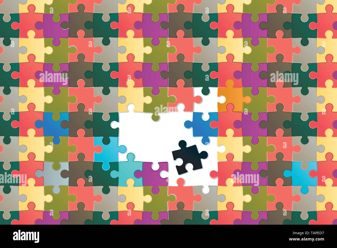 Puzzle Pieces. Cooperation and solution concept. Puzzle almost finished ...