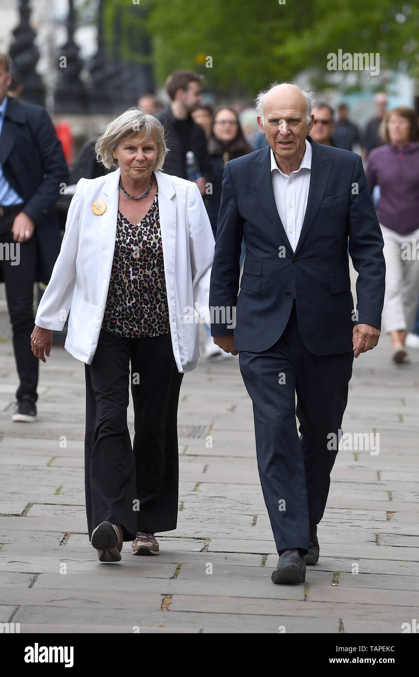 Liberal Democrats leader Sir Vince Cable accompanied by his wife Rachel ...