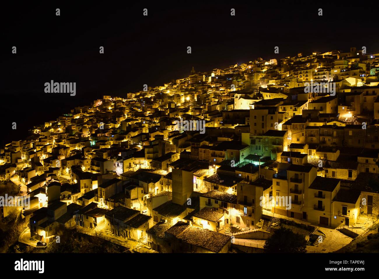 Nightscape of Prizzi, a little town in the province of Palermo, Sicily ...