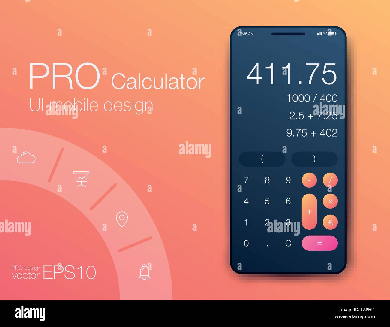 Smartphone with calculator. Ui design with colorfull graphics Stock ...